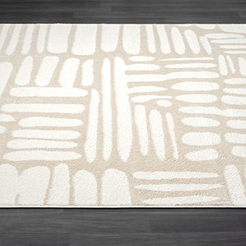 Abani Nuevo Collection Area Rug - Neutral Beige/Cream Abstract Design - 6'x9' - Easy to Clean - Durable for Kids & Pets - Non-Shedding - Medium Pile - Soft Feel - for Living Room, Bedroom & Office