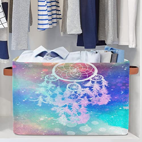 Pardick Large Collapsible Storage Bins ,Dreamcatcher Nebula Decorative Canvas Fabric Storage Boxes Organizer with Handles,Rectangular Baskets Bin for Home Shelves Closet Nursery Gifts