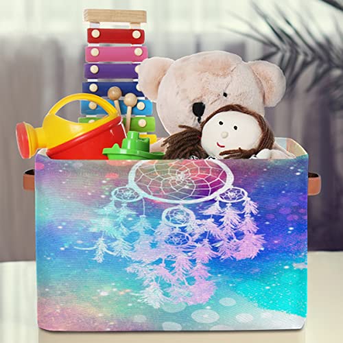Pardick Large Collapsible Storage Bins ,Dreamcatcher Nebula Decorative Canvas Fabric Storage Boxes Organizer with Handles,Rectangular Baskets Bin for Home Shelves Closet Nursery Gifts