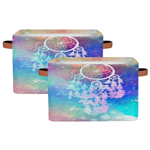 Pardick Large Collapsible Storage Bins ,Dreamcatcher Nebula Decorative Canvas Fabric Storage Boxes Organizer with Handles,Rectangular Baskets Bin for Home Shelves Closet Nursery Gifts
