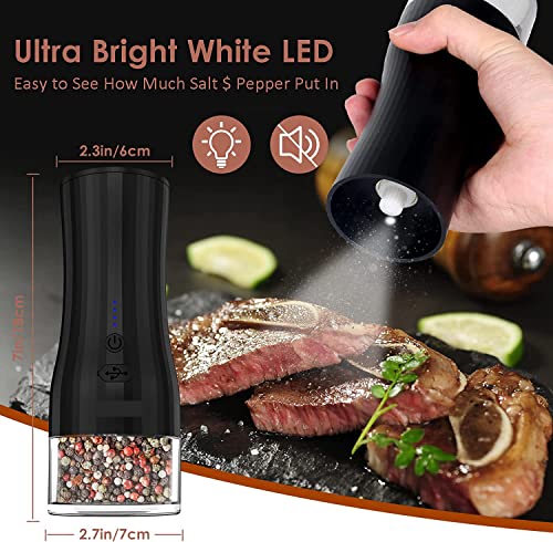 Electric Pepper And Salt Grinder,2pcs Packaged Rechargeable Grinder Set,Built-In Battery Large Storage And Grinding space,Auto Operation with Adjustable Coarseness Grinder(2in1).