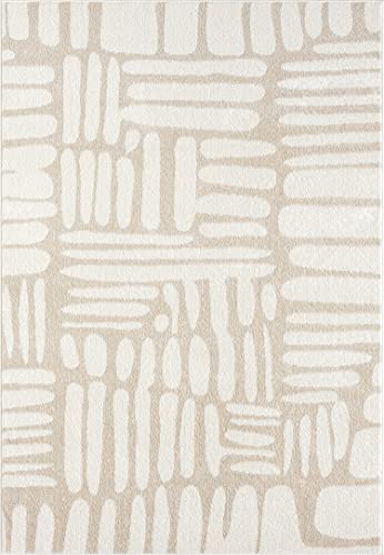 Abani Nuevo Collection Area Rug - Neutral Beige/Cream Abstract Design - 6'x9' - Easy to Clean - Durable for Kids & Pets - Non-Shedding - Medium Pile - Soft Feel - for Living Room, Bedroom & Office