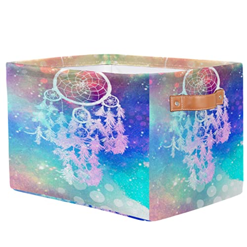 Pardick Large Collapsible Storage Bins ,Dreamcatcher Nebula Decorative Canvas Fabric Storage Boxes Organizer with Handles,Rectangular Baskets Bin for Home Shelves Closet Nursery Gifts