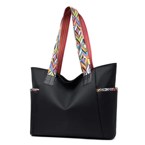 Tekzitfuir Women's Nylon Tote Bags Women Top Handle Shoulder Bag Canvas Handbags Water Resistant Purse for Women (Black)