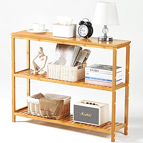 SINWANT Narrow Console Table,Bamboo Sofa Table with 2 Mesh Shelves,Entryway Table Foyer Table for Hallyway,Front Hall,Couch,Living Room,Kitchen etc. Long Console Tables for Entryway,39.4 inch