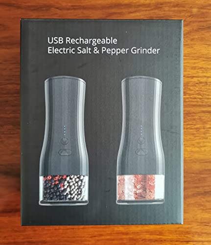 Electric Pepper And Salt Grinder,2pcs Packaged Rechargeable Grinder Set,Built-In Battery Large Storage And Grinding space,Auto Operation with Adjustable Coarseness Grinder(2in1).