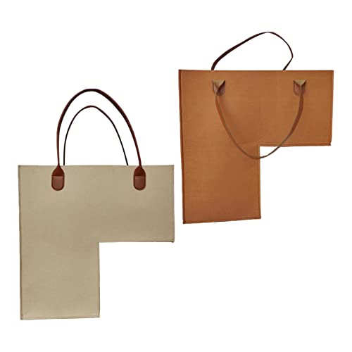 KLKCMS 2Pieces Stair Basket with Leather Handle for Carpeted Stairs, Staircase Basket for Wooden Stairs, Foldable Basket Organizer for Office, Brown and Beige