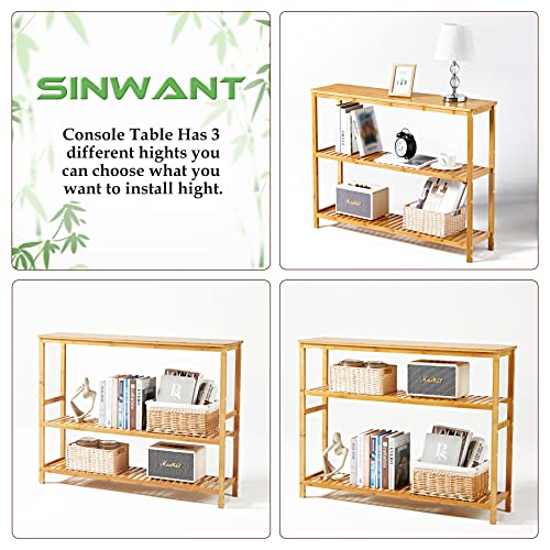 SINWANT Narrow Console Table,Bamboo Sofa Table with 2 Mesh Shelves,Entryway Table Foyer Table for Hallyway,Front Hall,Couch,Living Room,Kitchen etc. Long Console Tables for Entryway,39.4 inch
