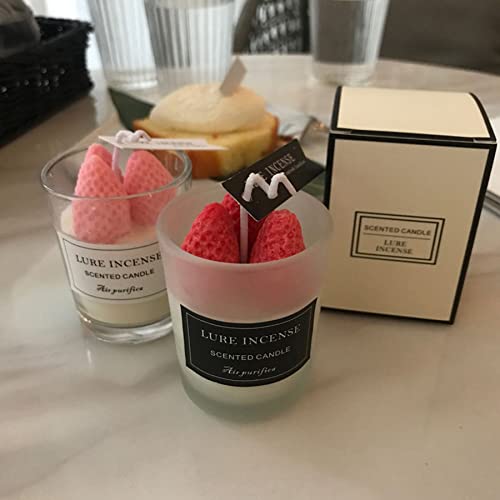 Scented Candle Strawberry Shape,120G Aroma Decorative Candle Gift in Glass Jar 12 Hours,Handmade Soy Wax Candle for Table Photo Prop Birthday,Prefect for Meditation Stress Relief Mood Boosting Bath