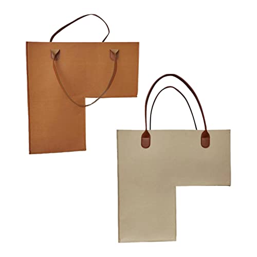 KLKCMS 2Pieces Stair Basket with Leather Handle for Carpeted Stairs, Staircase Basket for Wooden Stairs, Foldable Basket Organizer for Office, Brown and Beige