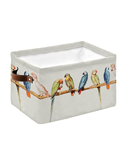 Storage Bins, Parrot Bird on Branch Storage Baskets for Organizing Closet Shelves Clothes Decorative Fabric Baskets Large Storage Cubes with Handles