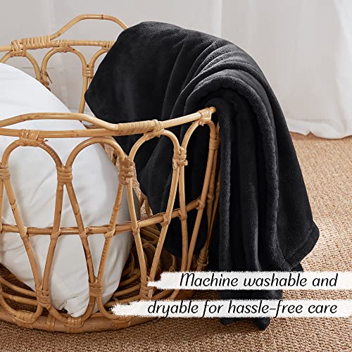 PONY DANCE Fleece Throw Blanket for Couch Black - Lightweight Plush Fuzzy Cozy Soft Blankets and Throws for Sofa,71x79in
