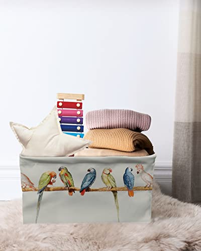 Storage Bins, Parrot Bird on Branch Storage Baskets for Organizing Closet Shelves Clothes Decorative Fabric Baskets Large Storage Cubes with Handles