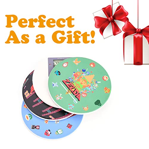 Pounchi Retro Video Game Coaster (4 Pack ) Game Lovers Absorbent Coasters Retro Drink Coasters for Game Lovers with Cork Base Bar Coasters Round Stone Coasters Car Coasters Set for Teens