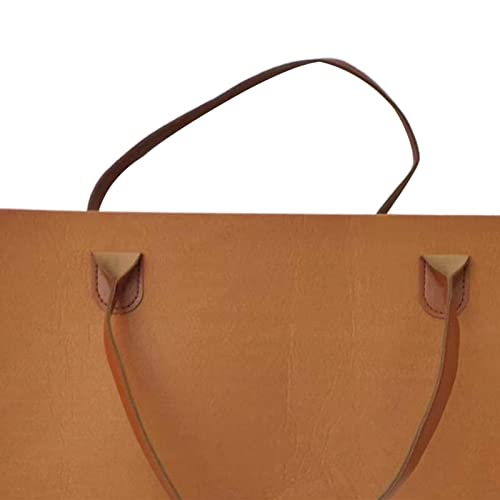 KLKCMS 2Pieces Stair Basket with Leather Handle for Carpeted Stairs, Staircase Basket for Wooden Stairs, Foldable Basket Organizer for Office, Brown and Beige