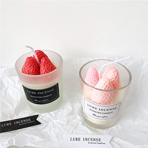 Scented Candle Strawberry Shape,120G Aroma Decorative Candle Gift in Glass Jar 12 Hours,Handmade Soy Wax Candle for Table Photo Prop Birthday,Prefect for Meditation Stress Relief Mood Boosting Bath
