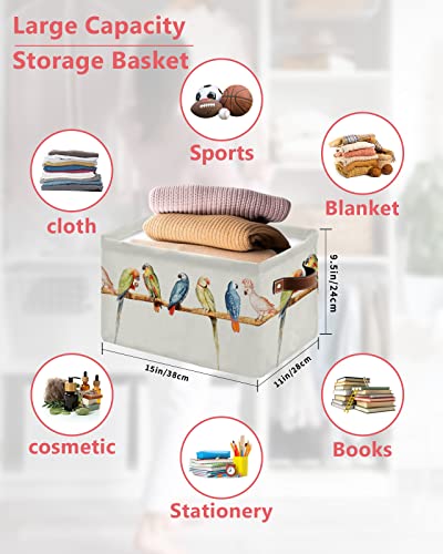Storage Bins, Parrot Bird on Branch Storage Baskets for Organizing Closet Shelves Clothes Decorative Fabric Baskets Large Storage Cubes with Handles