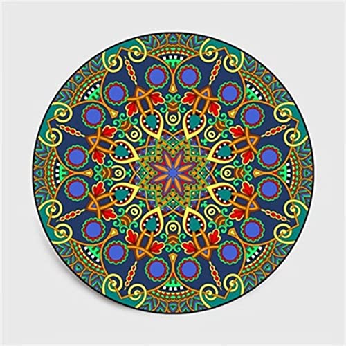 Green Mandala Floral Round Area Rug for Under Kitchen Dinning Room Tables Washable Boho Ethnic Circle Carpets,4ft Diameter