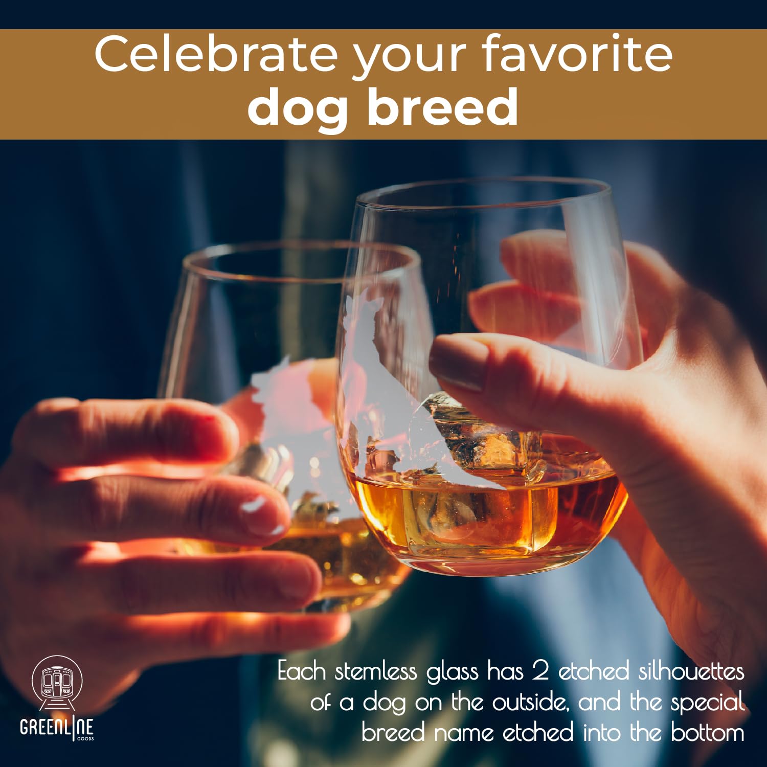 German Shepherd Stemless Wine Glasses (Set of 2) | Unique Gift for Dog Lovers | Hand Etched with Breed Name on Bottom
