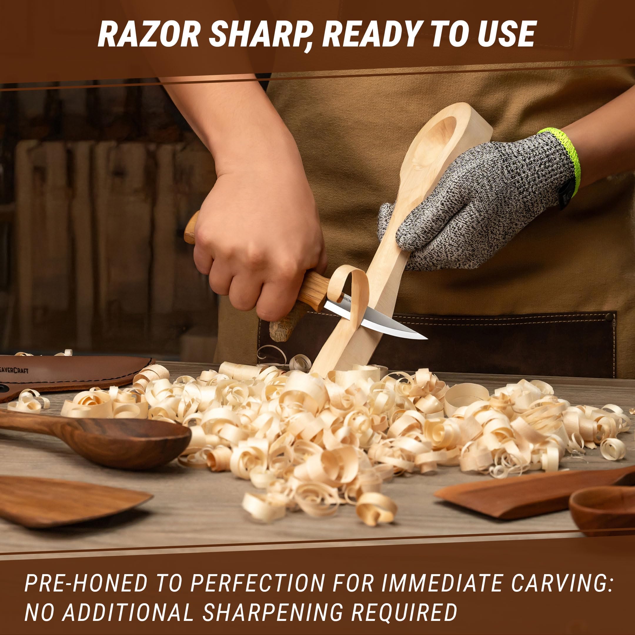 BeaverCraft Sloyd Knife C4s 3.14" Wood Carving Sloyd Knife with Leather Sheath for Whittling and Roughing for Beginners and Profi Durable High Carbon Steel - Spoon Carving Tools Thin Wood Working