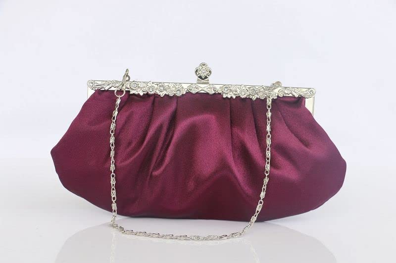 DEBIMY Satin Pleated Rhinestone Clutch Purse Wedding Party Prom Evening Bag Handbag Purse Claret