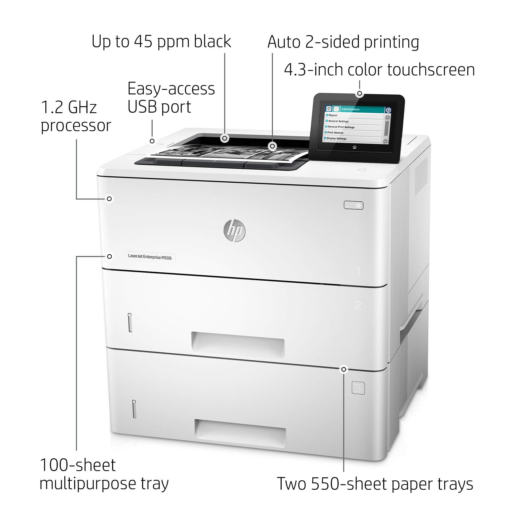 HP Laserjet Enterprise M506x Monochrome Printer, (F2A70A) (Certified Refurbished)