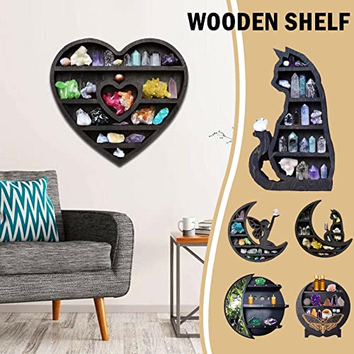 Cielo Meraviglioso Moon Shelf Wall Decor - Wooden Moon Shelf, Moon Shelf for Crystals, Wooden Moon Shelf, Crystal Display Shelf, Moon Decor, Wiccan Decor