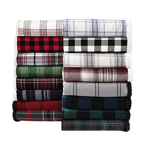 Eddie Bauer - Throw Blanket, Cotton Flannel Home Decor, All Season Reversible Sherpa Bedding (Twin Lakes Red, Throw)