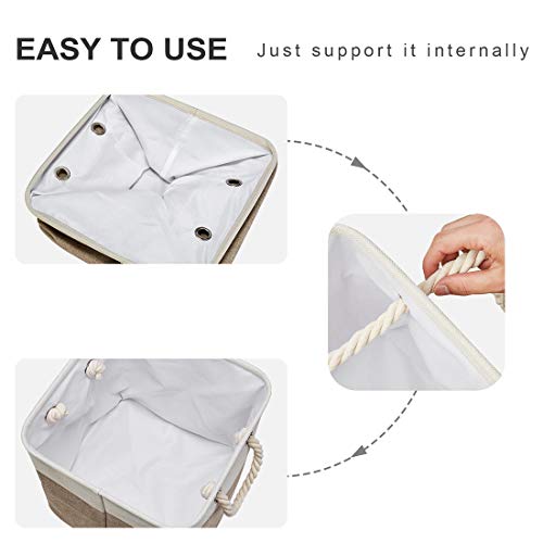 i BKGOO Cube Storage Bins,Foldable Canvas Storage Basket,3-Pack Collapsible Sturdy Fabric Organizing Basket with Cotton Handles for Home Office Shelf Clothes White-Khaki 13×13×13 inch