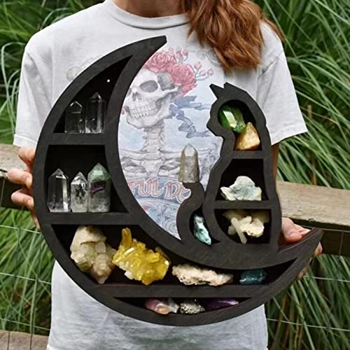 Cielo Meraviglioso Moon Shelf Wall Decor - Wooden Moon Shelf, Moon Shelf for Crystals, Wooden Moon Shelf, Crystal Display Shelf, Moon Decor, Wiccan Decor