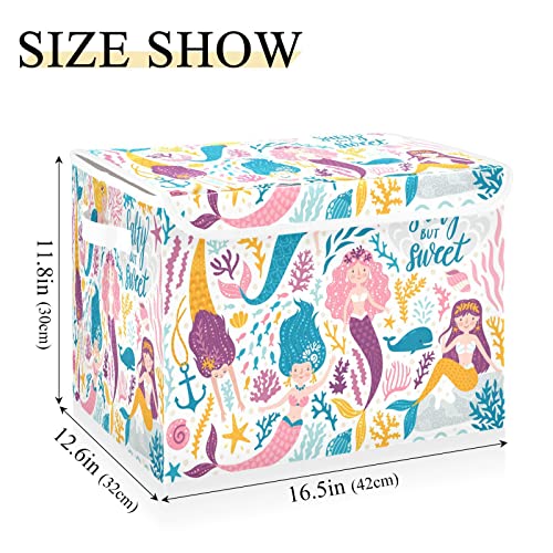 Kigai Salty But Sweet Mermaid Storage Baskets for Shelves Foldable Closet Basket Storage Bins with Lid for Clothes Home Office Toys Organizers