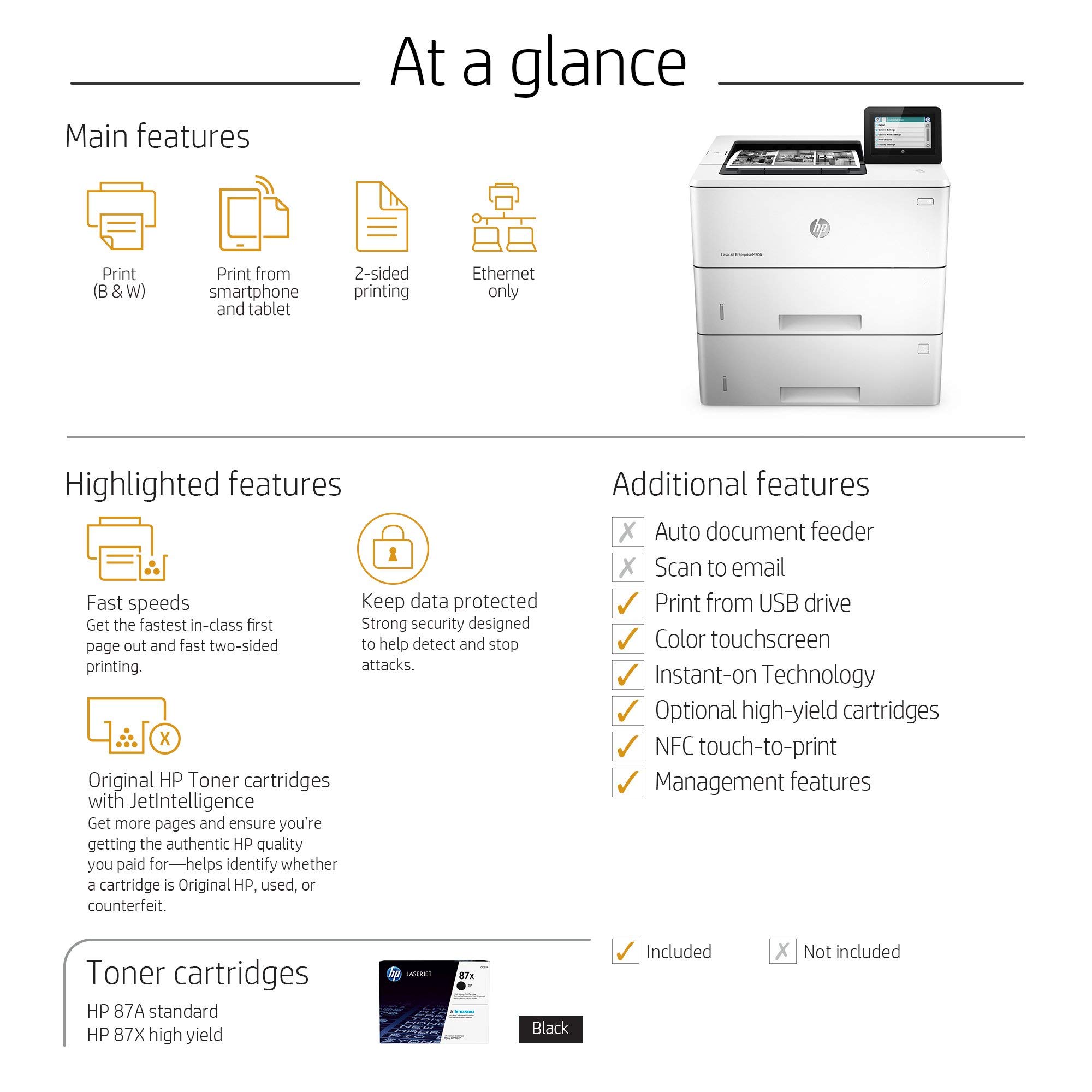 HP Laserjet Enterprise M506x Monochrome Printer, (F2A70A) (Certified Refurbished)