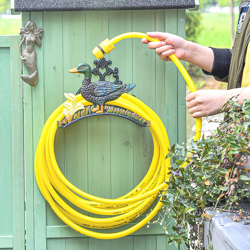 Sungmor Water Hose Holder, Wall Mount Garden Hose Hanger, Heavy Duty Cast Iron Hose Reel Wall Mounted, Indoor Outdoor Watering Hose Wall Hook, Yard Balcony Water Pipe Storage Rack Butler - Color Duck