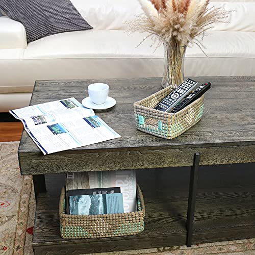 Wicker Storage Baskets, Set of 3, Handmade Natural Boho Home Decor, Seagrass Shelf Basket, Rectangular Woven Basket, Natural Basket for Organizing, Decorative Basket with Handles