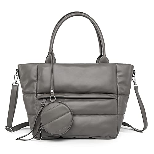 MYHOZEE Puffer Tote Bag, Large Padding Tote Handbags for Women Waterproof Quilted Crossbody Bags Gray