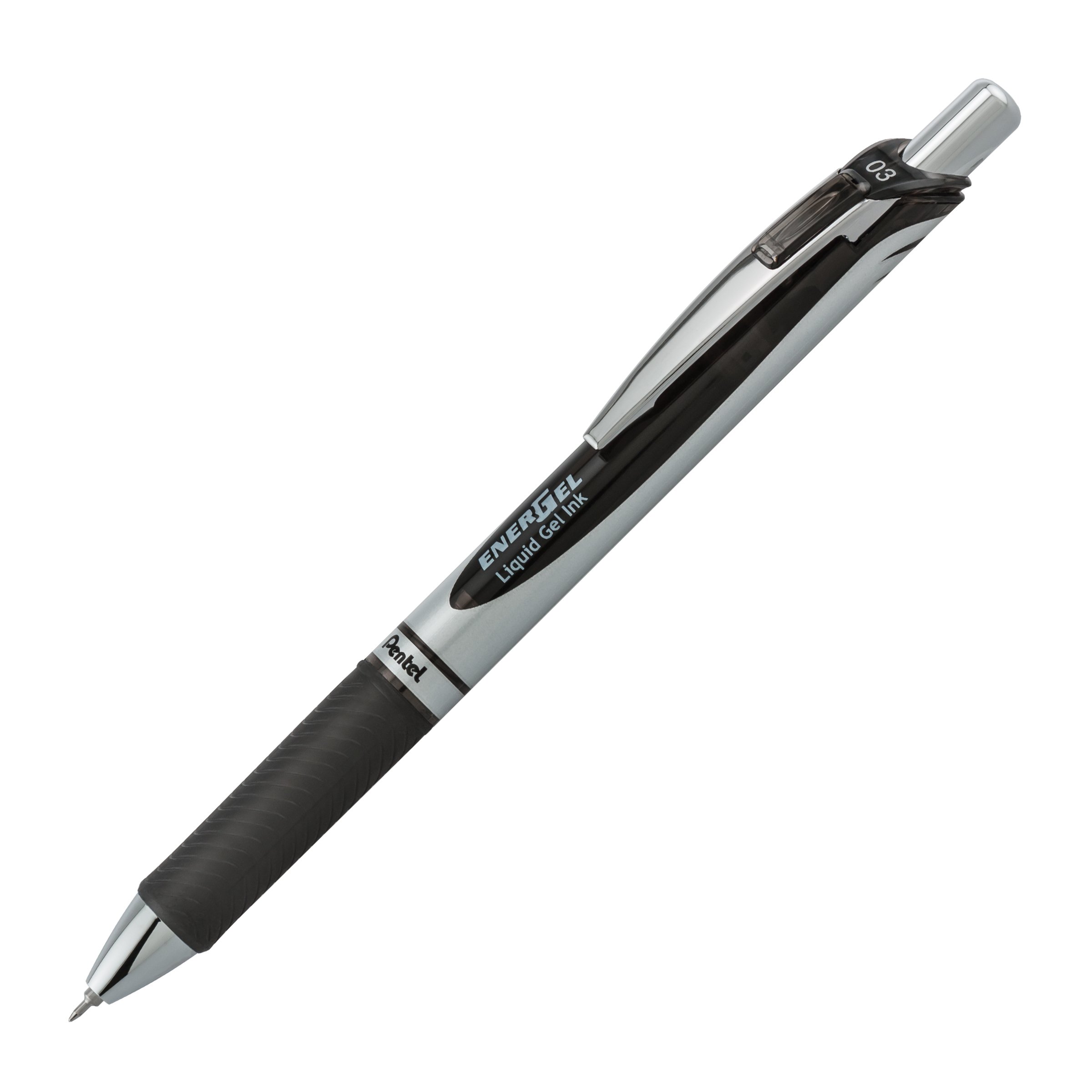 Pentel EnerGel RTX Retractable Liquid Gel Pen, (0.3mm) Needle Tip, Extra Fine Line, Black Ink, 3-Pk (BLN73BP3A)
