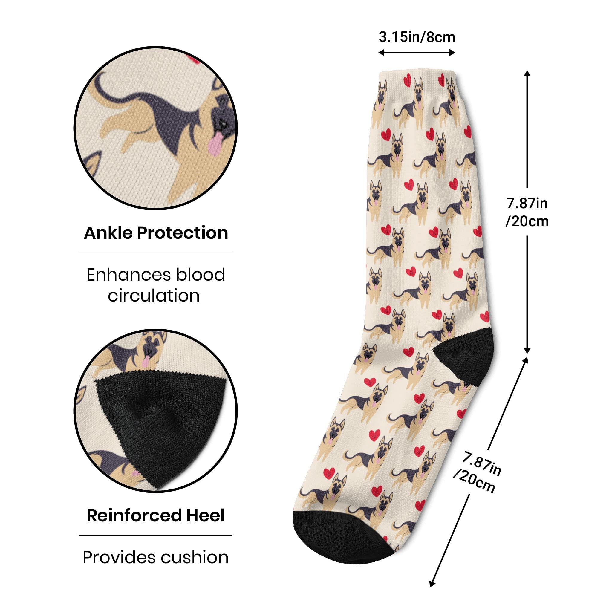Vcmaluco German Shepherd Socks for Women Men, Novelty Mid-Calf Crazy Dog Socks Dress Socks, Gift for Dog Lovers