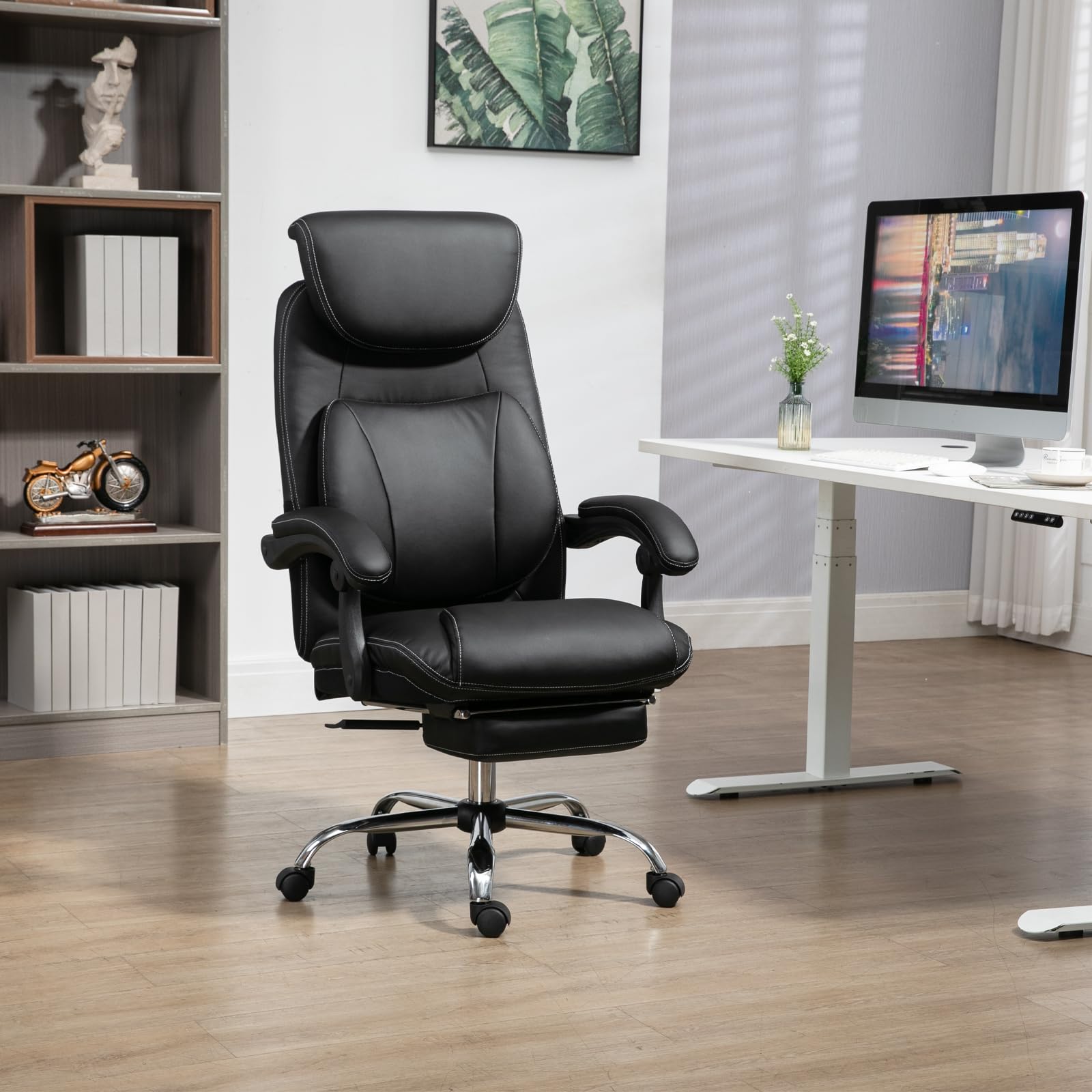 Massage Office Chair, Reclining Office Chair with Footrest, Ergonomic Office Chair with Lumbar Support, High Back Executive Office Chair, Height and Armrest Adjustable, 300lb Capacity
