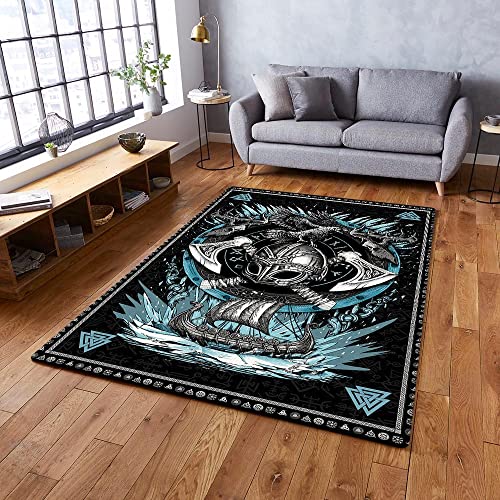 Area Rug-Viking Warrior Rug TQN920R, 5x8 ft. Fluffy Carpets for Bedroom Shaggy Floor Modern Rug Home Decor Mats