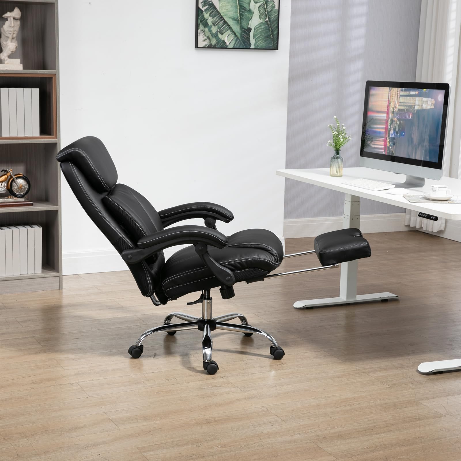 Massage Office Chair, Reclining Office Chair with Footrest, Ergonomic Office Chair with Lumbar Support, High Back Executive Office Chair, Height and Armrest Adjustable, 300lb Capacity