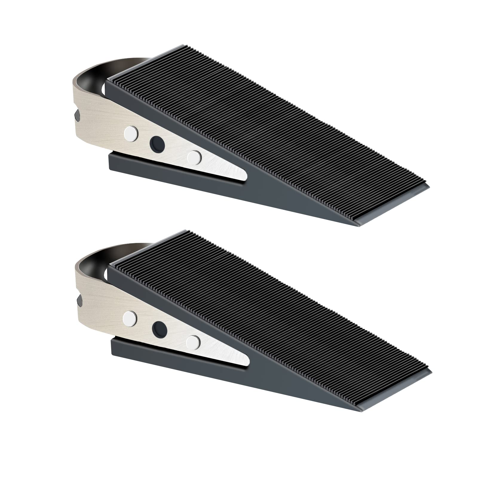 Shackcom Door Stopper, 2 Pack Black Heavy Duty Wedge That Holds Doors Firmly and Doesn’t Budge, Made of Rubber and Stainless Steel, Works on All Floor Surfaces, with Hanger which Easy to Storage