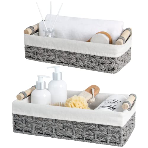 StorageWorks Open Home Storage Wicker Baskets, Paper Rope Small Woven Baskets for Organizing Towels and Toiletries, Decorative Baskets for Home Décor with Natural Fiber Liner, 2 Pack