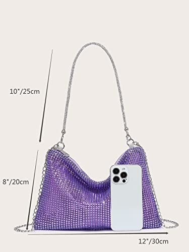 Verdusa Women's Shiny Rhinestone Evening Handbag Hobo Bag Clutch Purse Purple one-size