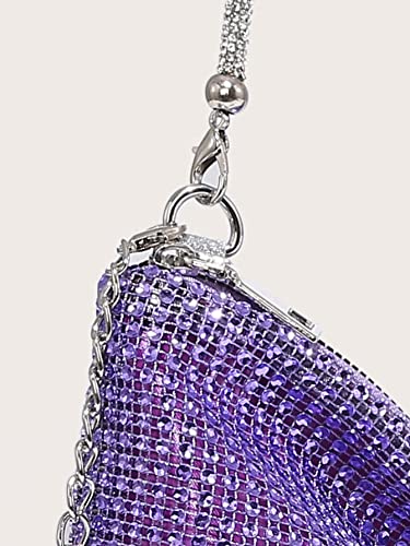 Verdusa Women's Shiny Rhinestone Evening Handbag Hobo Bag Clutch Purse Purple one-size