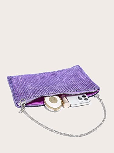 Verdusa Women's Shiny Rhinestone Evening Handbag Hobo Bag Clutch Purse Purple one-size