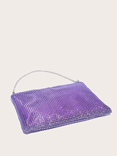 Verdusa Women's Shiny Rhinestone Evening Handbag Hobo Bag Clutch Purse Purple one-size