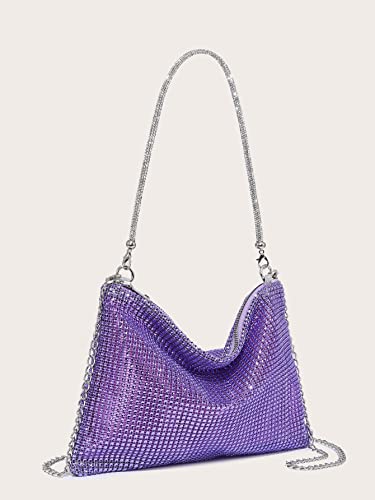 Verdusa Women's Shiny Rhinestone Evening Handbag Hobo Bag Clutch Purse Purple one-size