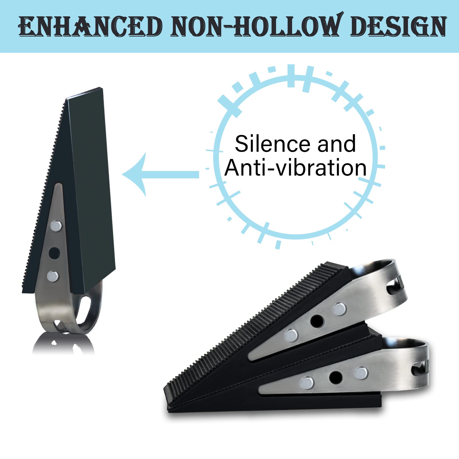 Shackcom Door Stopper, 2 Pack Black Heavy Duty Wedge That Holds Doors Firmly and Doesn’t Budge, Made of Rubber and Stainless Steel, Works on All Floor Surfaces, with Hanger which Easy to Storage