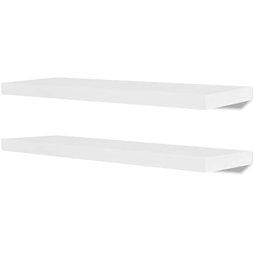 Tidyard Floating Wall Display Shelves Set of 2,Wall Mounted Shelf Bookshelf for Living Room,Bedroom, Bathroom,Kitchen,Laundry Room Storage,Office Decor Furniture White (32" x 8" x 1.5")