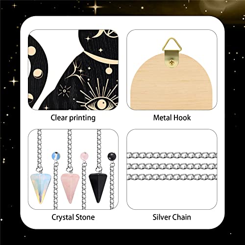 CRASPIRE Small Crystal Shelf Cat Black Crystal Display Shelf Magical Boho Wooden Witch Altar Wall Mounted Hanging Rustic Crystal Holder Stand with 3 Pieces Crystals Stones for Wall Decor